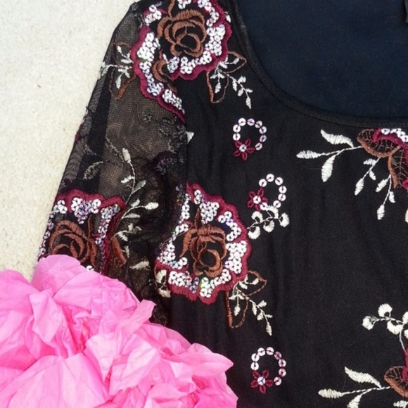 Wrapper | Tops | Wrapper Black Net Embroidered Flowers Sequins M | Poshmark